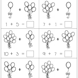 Addition With Pictures Sum up to 20 Worksheets - Adding Balloon ...