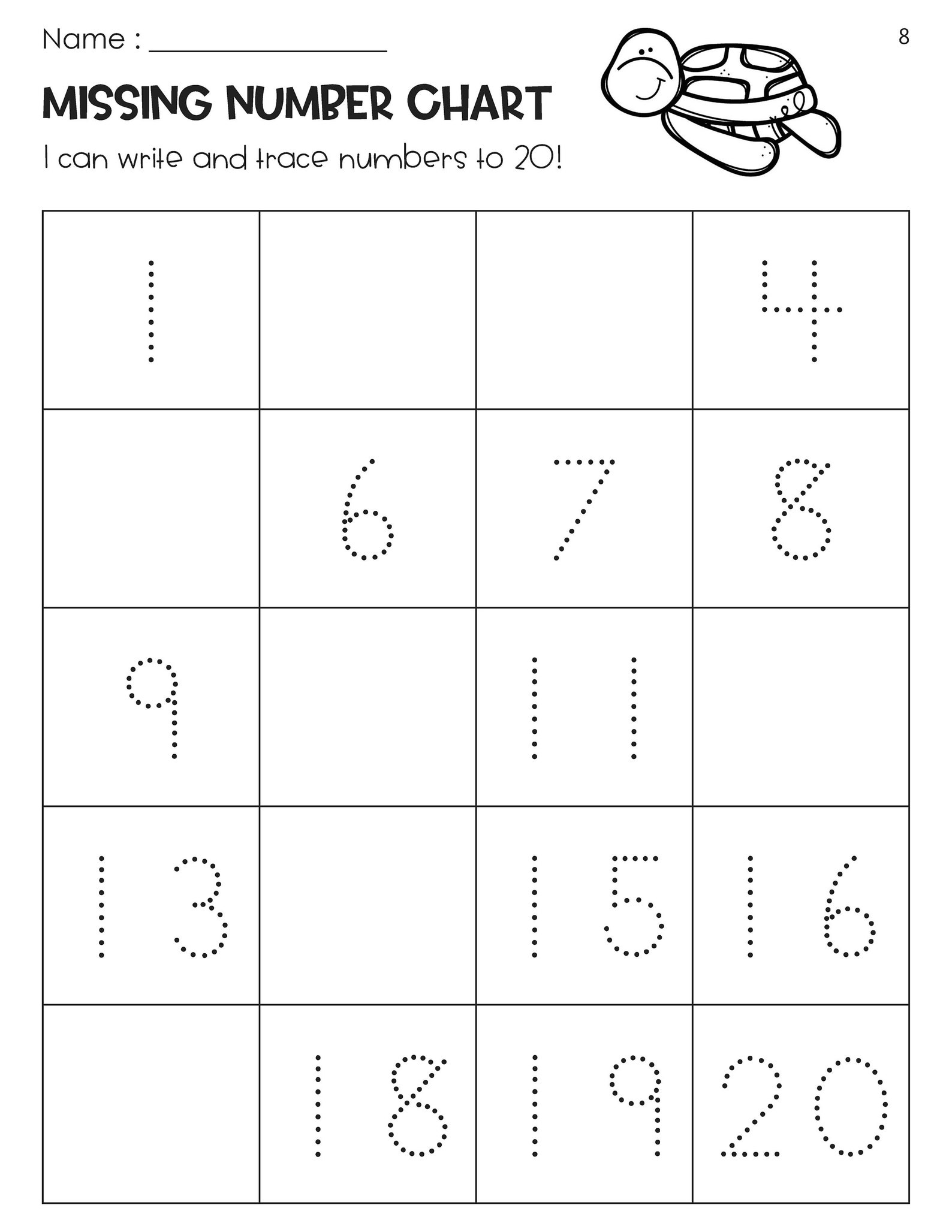 Missing Numbers Chart 1-20 Worksheets Ocean Theme - Etsy