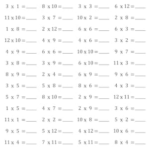 Multiplication 1-12 Math Timed Tests Speed Drills Worksheets - Etsy