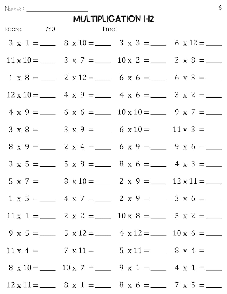 Multiplication 1-12 Math Timed Tests Speed Drills Worksheets - Etsy