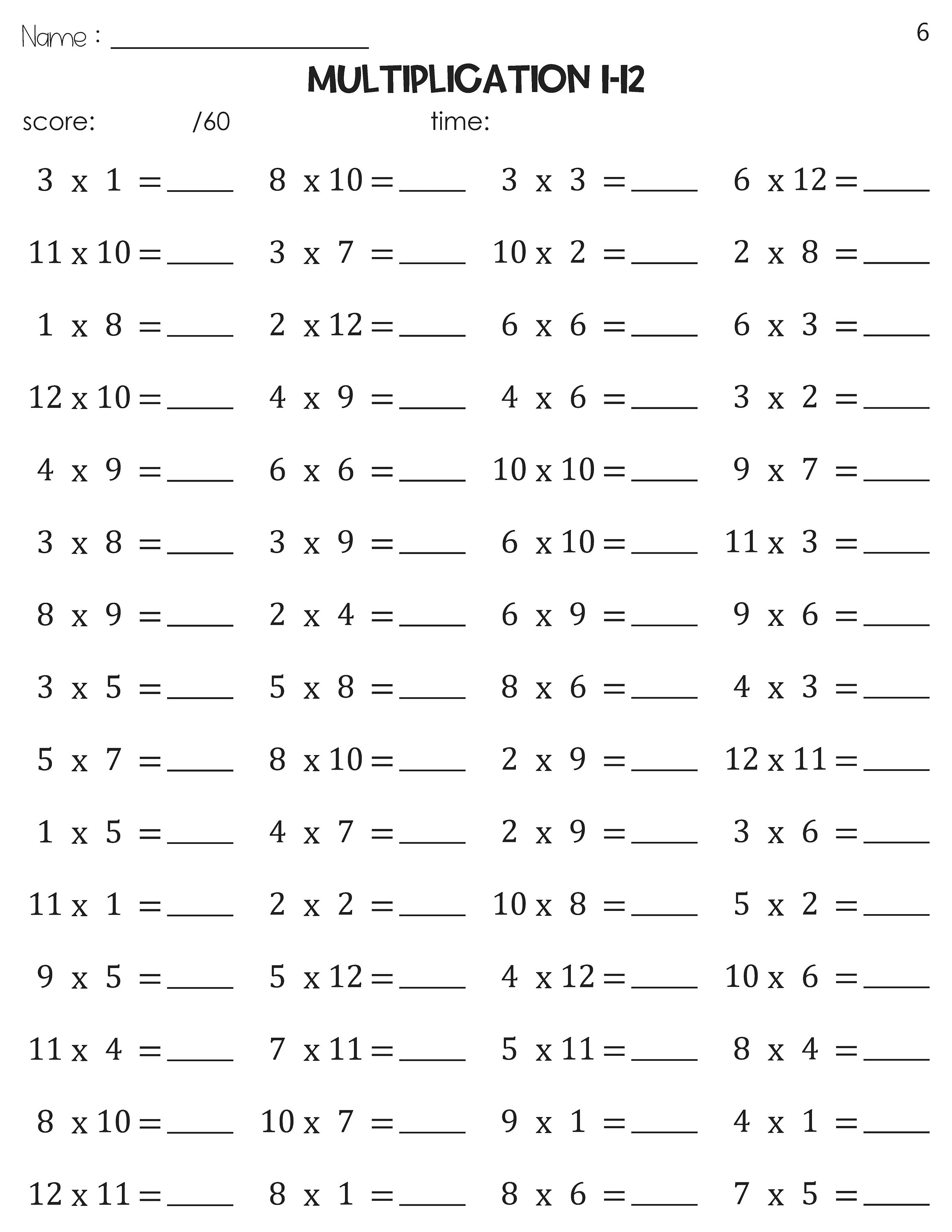 Multiplication 1-12 Math Timed Tests Speed Drills Worksheets - Etsy