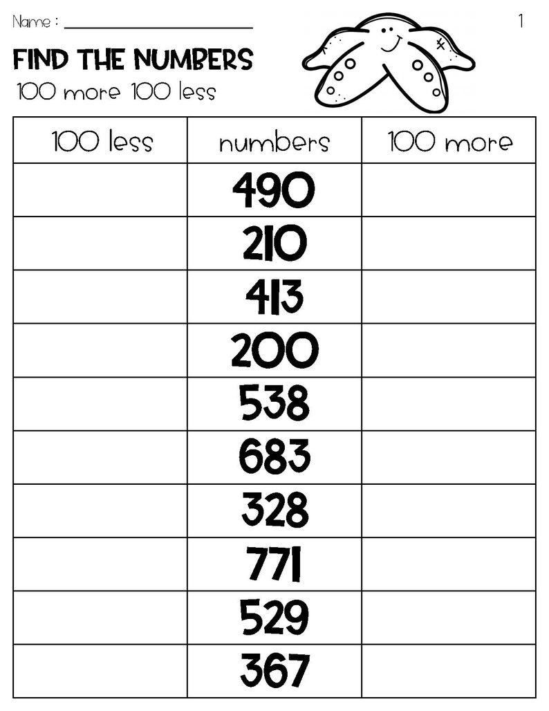 100 More and 100 Less Worksheets - Ocean Theme - Etsy