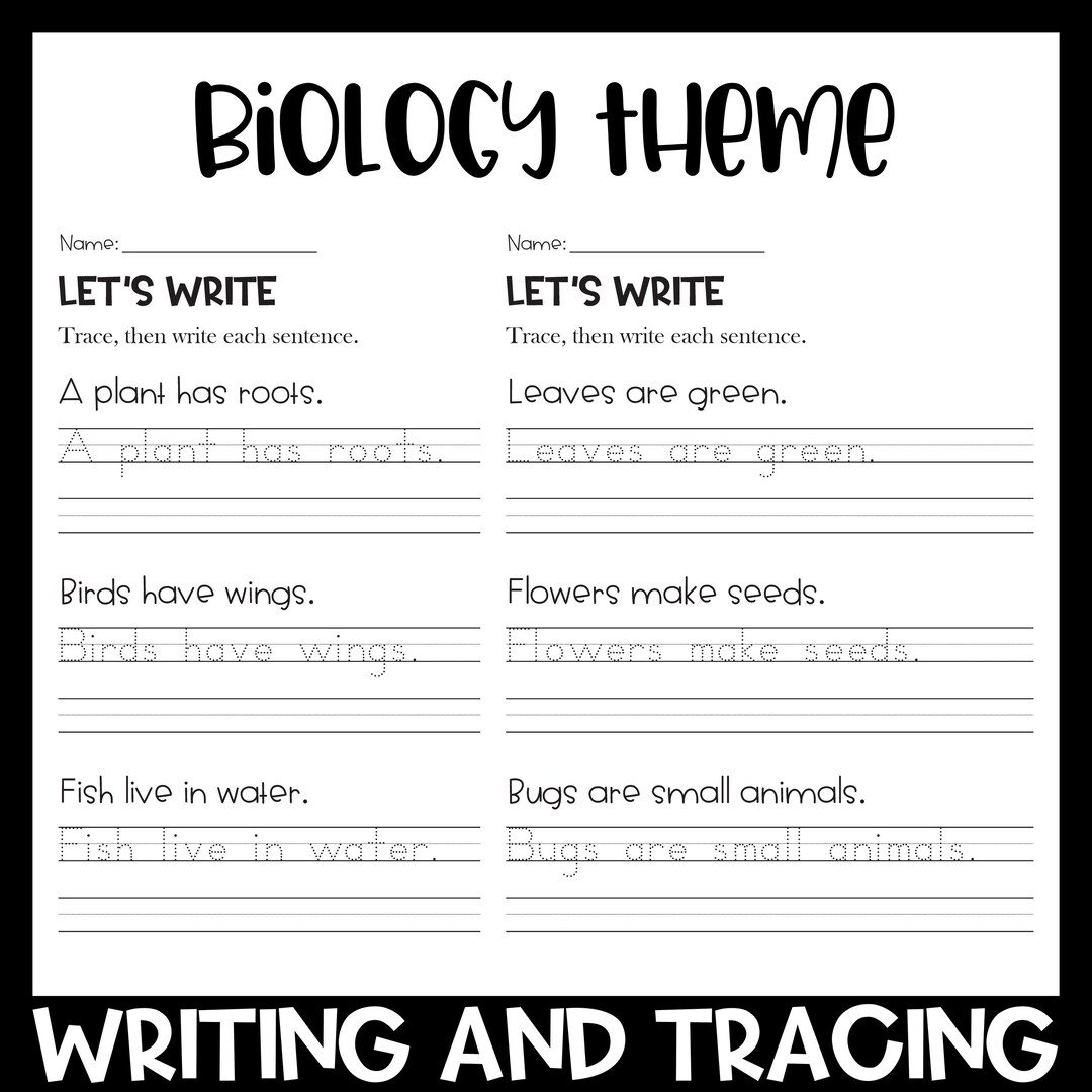 Sentence Writing and Tracing Handwriting Practice Worksheets - Biology ...