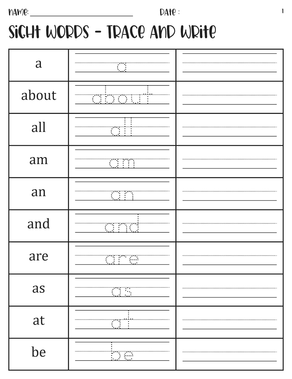 Trace and Write Fry First 200 Sight Words Worksheets - Etsy