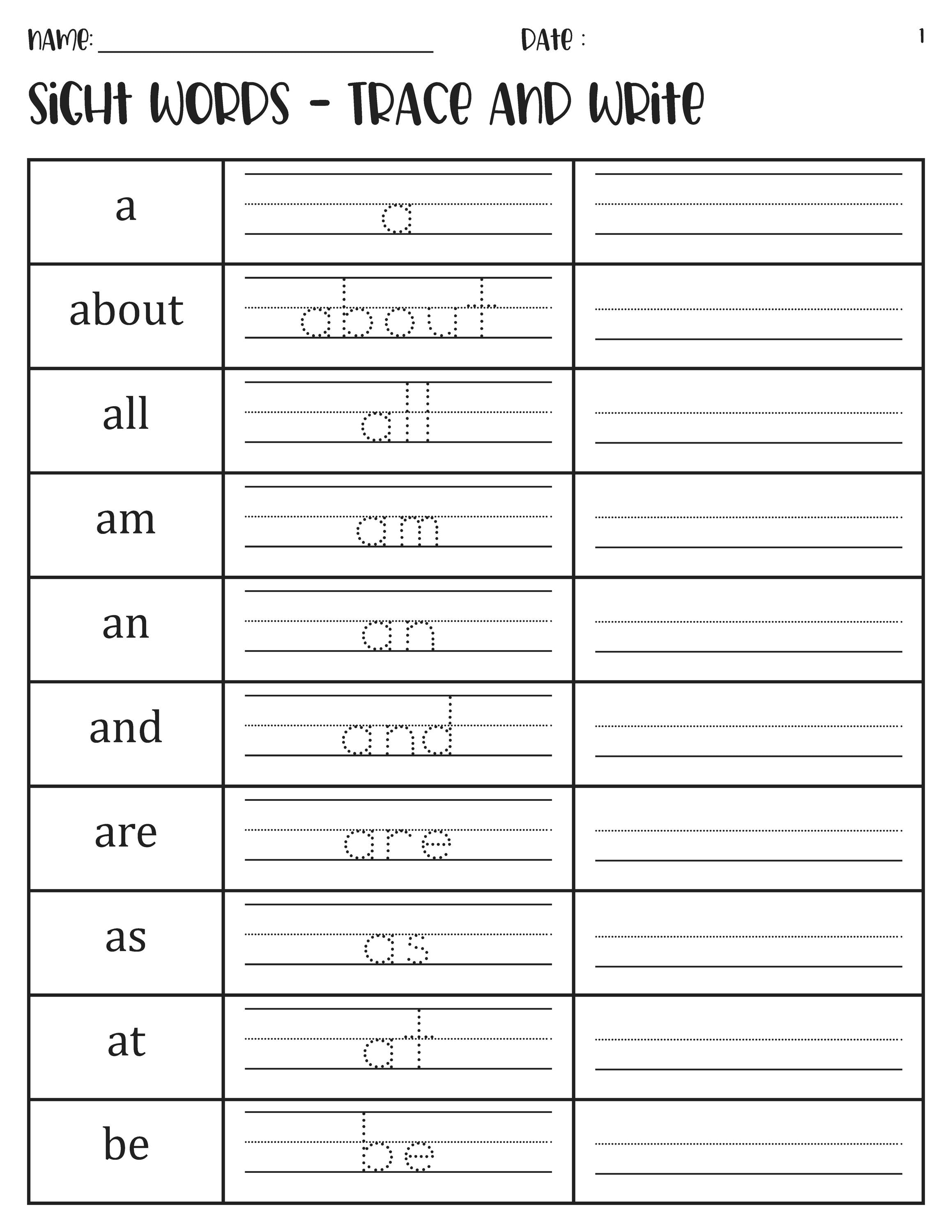 Trace and Write Fry First 200 Sight Words Worksheets - Etsy