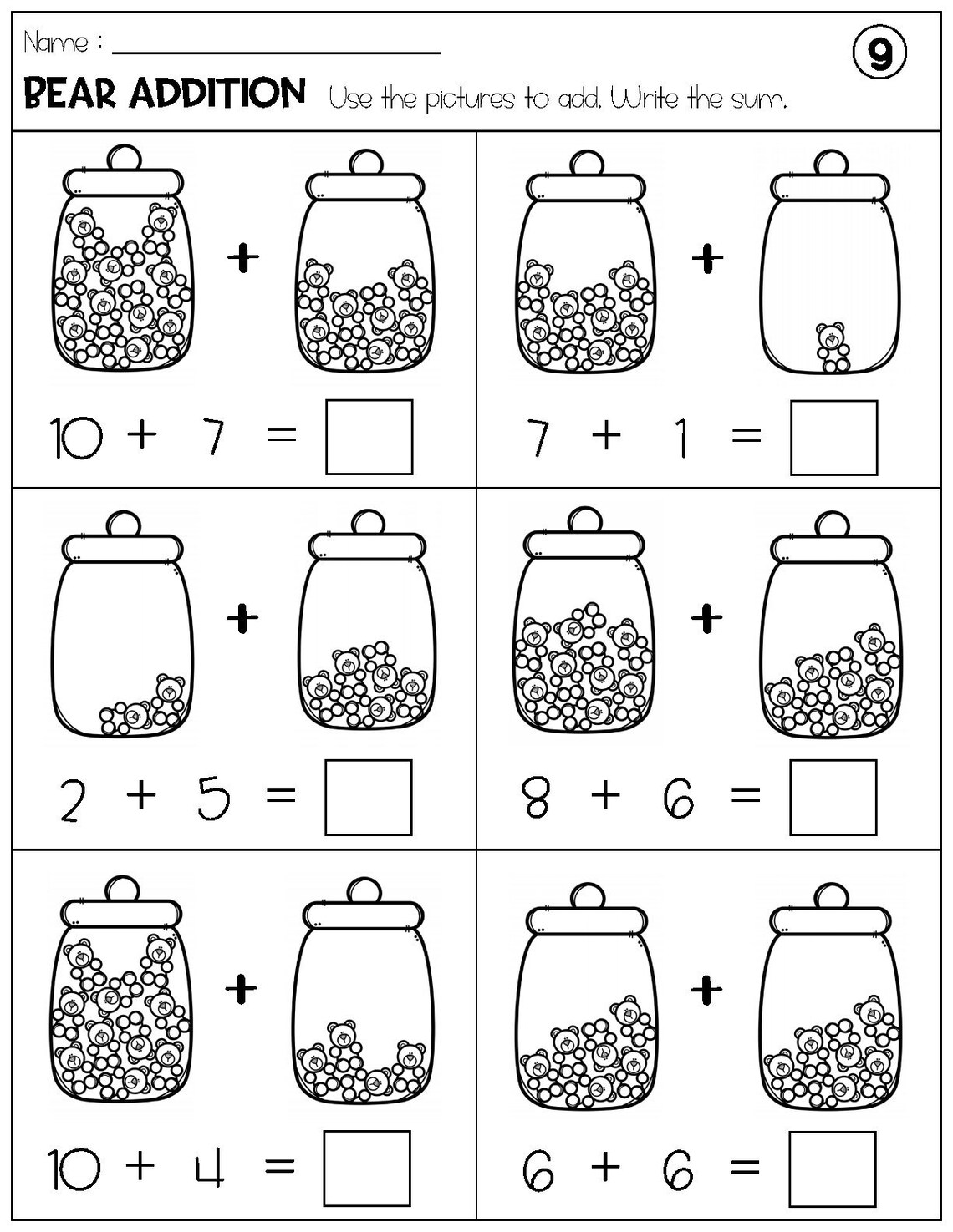 Addition With Pictures Sum up to 20 Worksheets - Adding Bears Pictures ...