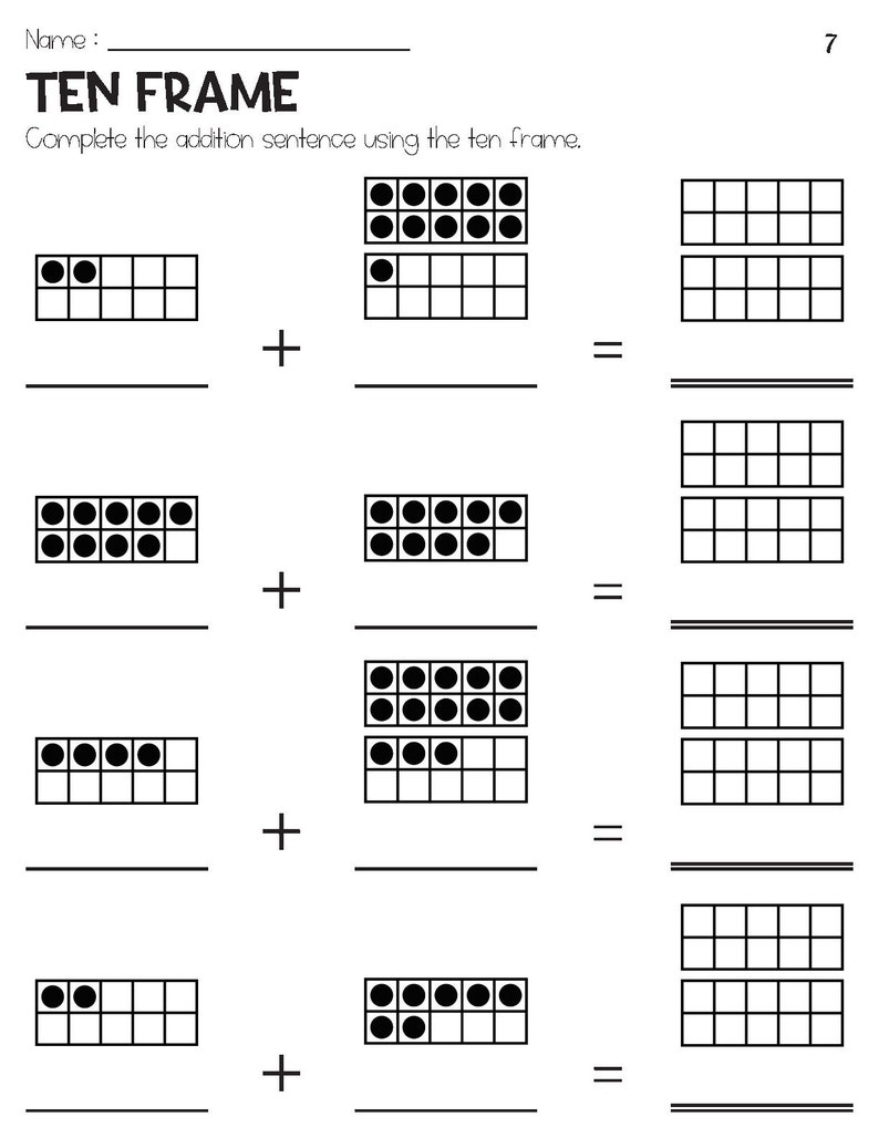 Addition Sums to 20 With Ten Frame Pictures Worksheets - Etsy