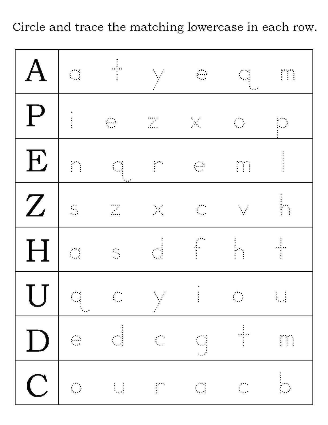 Letter Matching Uppercase and Lowercase Worksheets (printable PDF ...