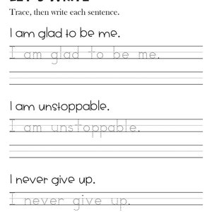 Sentence Writing and Tracing Handwriting Practice Worksheets - Positive ...