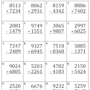 100 Four Digit Mixed Addition and Subtraction With and Without ...