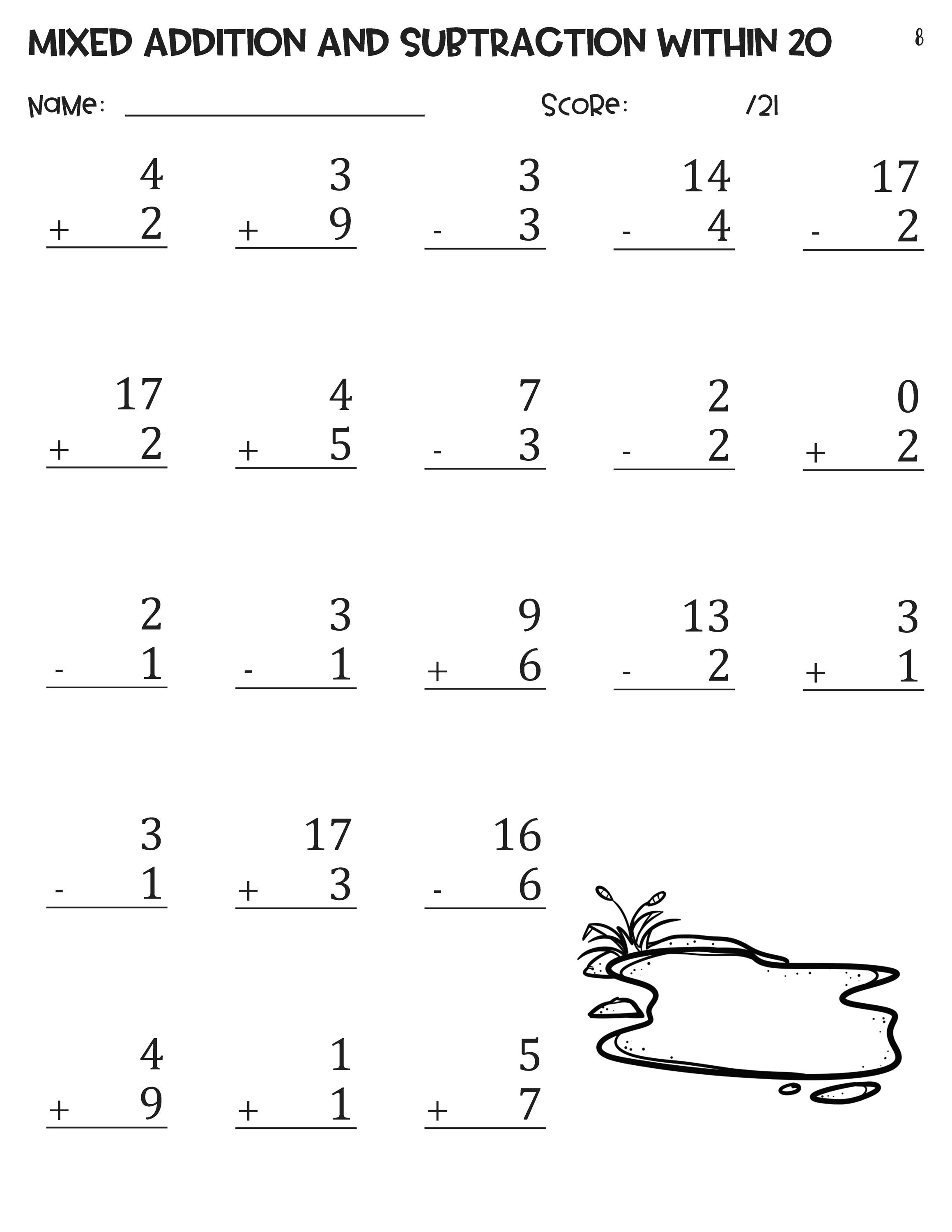 Farm Theme Mixed Addition and Subtraction Within 20 Worksheets - Etsy