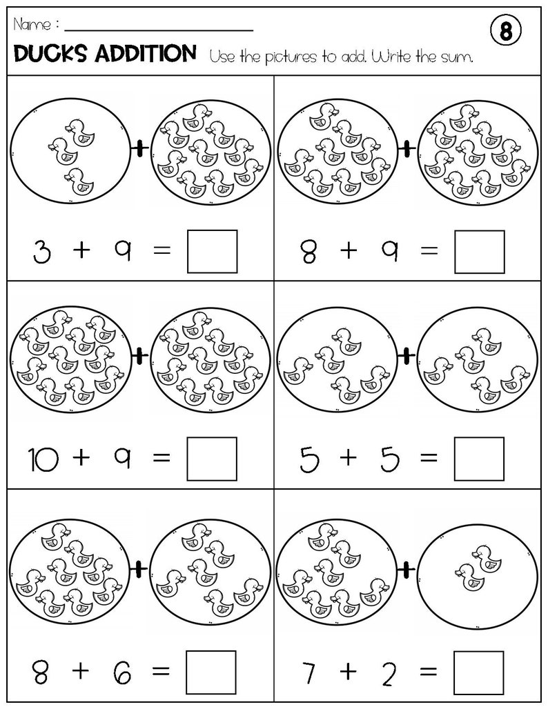 Addition With Pictures Sum up to 20 Worksheets - Adding Ducks Pictures ...