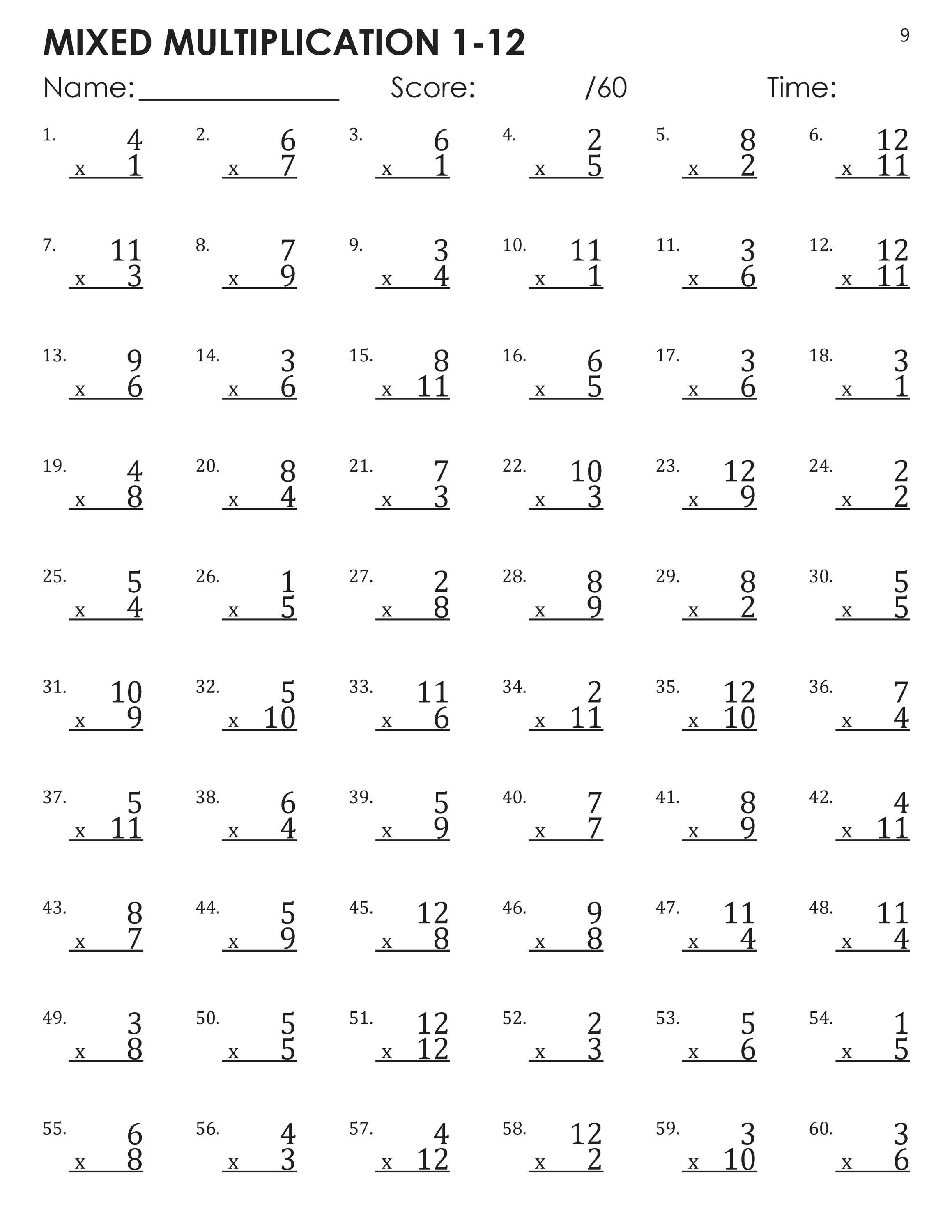 Mixed Multiplication Facts 1-12 Timed Tests Worksheets - Etsy