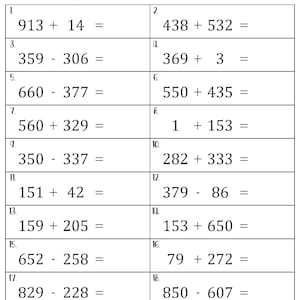Horizontal Mixed Addition and Subtraction to 1000 Worksheets - Etsy