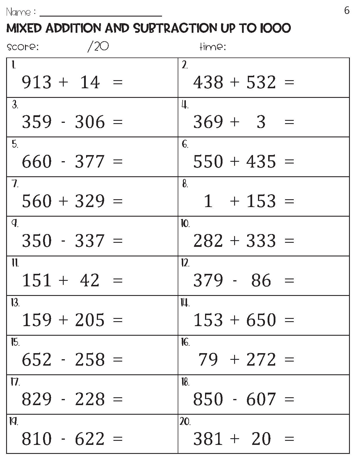 Horizontal Mixed Addition and Subtraction to 1000 Worksheets - Etsy