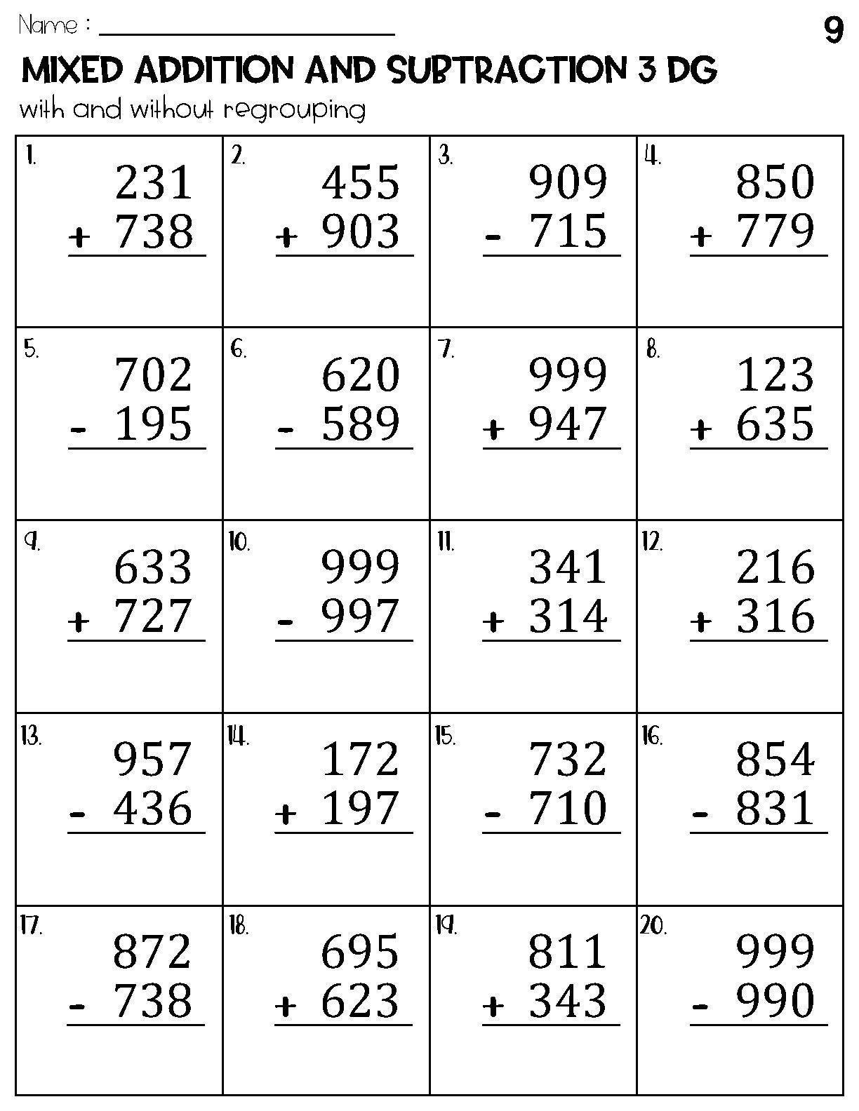 Three Digit Mixed Addition and Subtraction With and Without Regrouping ...