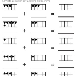 Addition Sums to 10 With Ten Frame Pictures Worksheets - Etsy