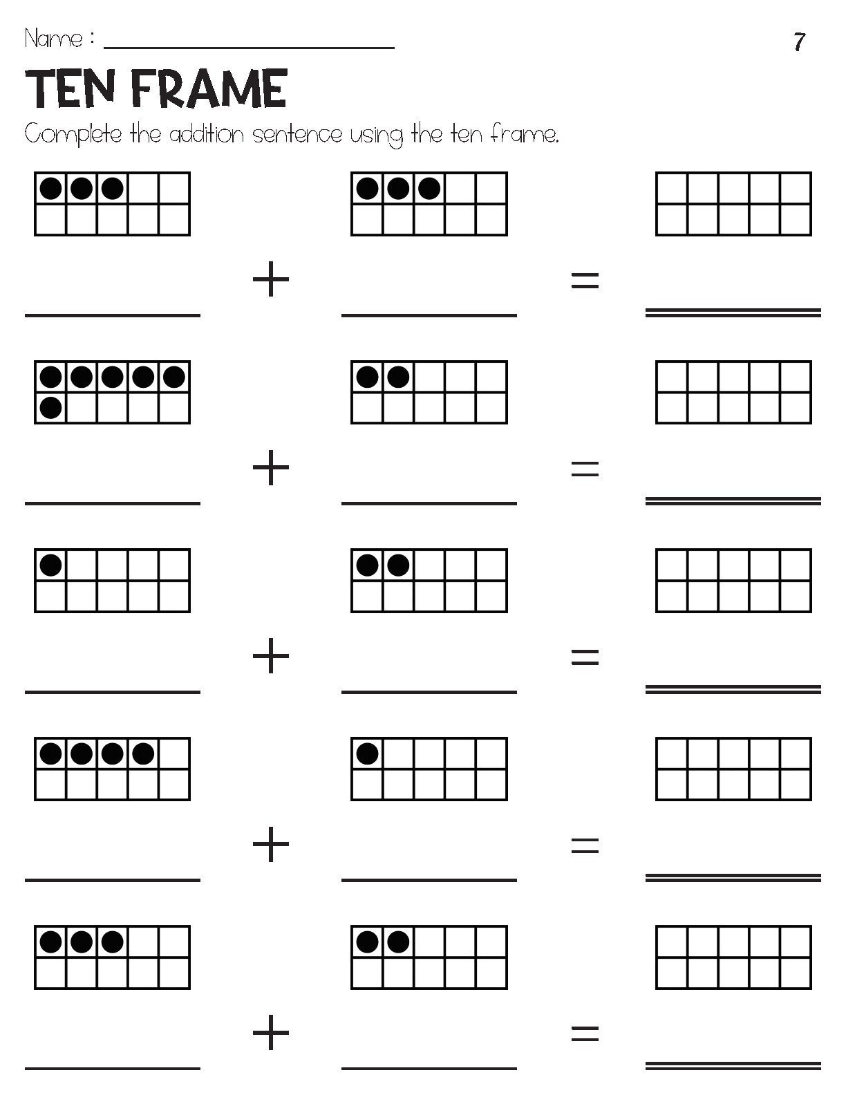 Addition Sums to 10 With Ten Frame Pictures Worksheets - Etsy