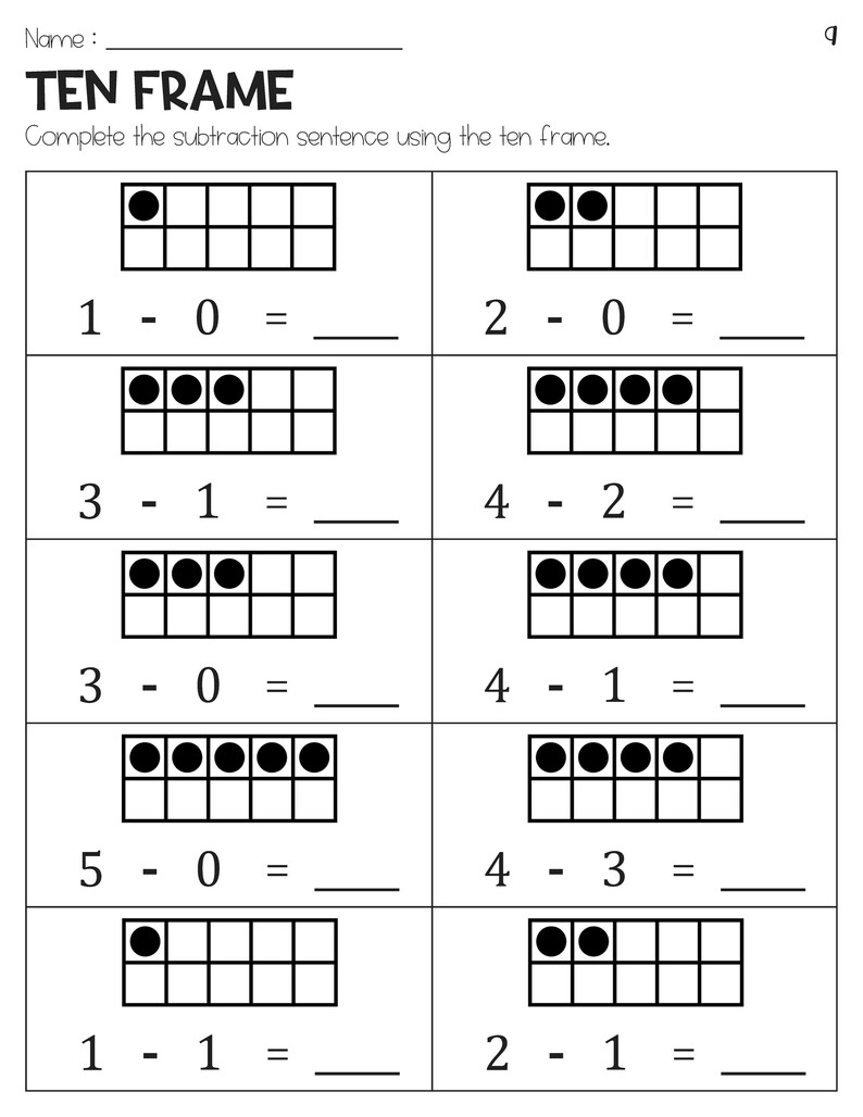 Subtraction Within 5 With Ten Frame Pictures Worksheets - Etsy