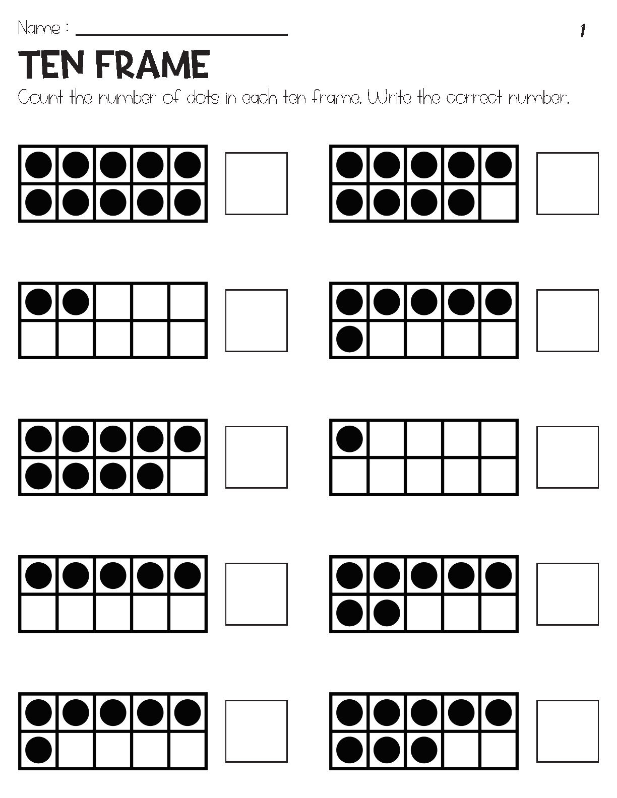 Counting Numbers 1-10 With Ten Frame Objects Worksheets - Etsy