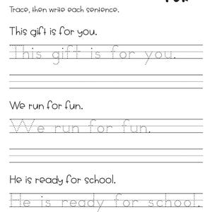 Sight Word Sentences Writing and Tracing Worksheets - Etsy
