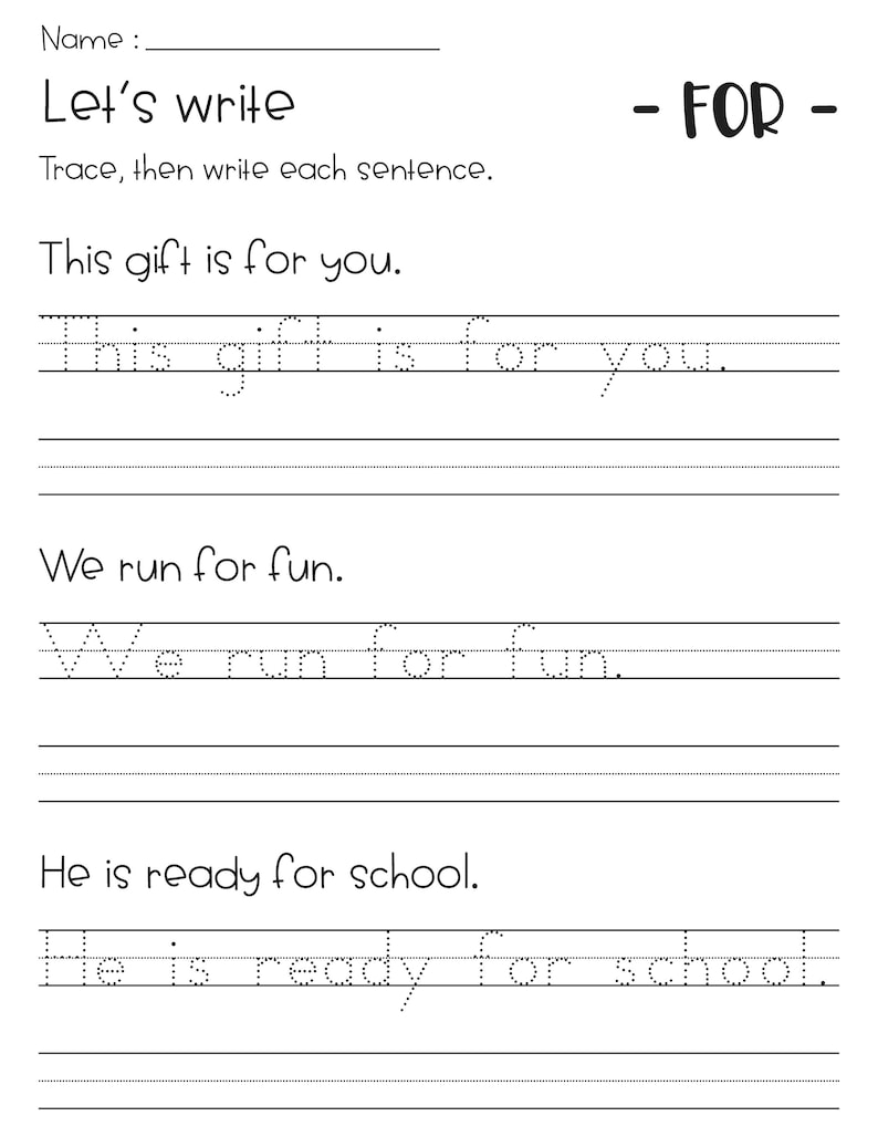 Sight Word Sentences Writing and Tracing Worksheets - Etsy