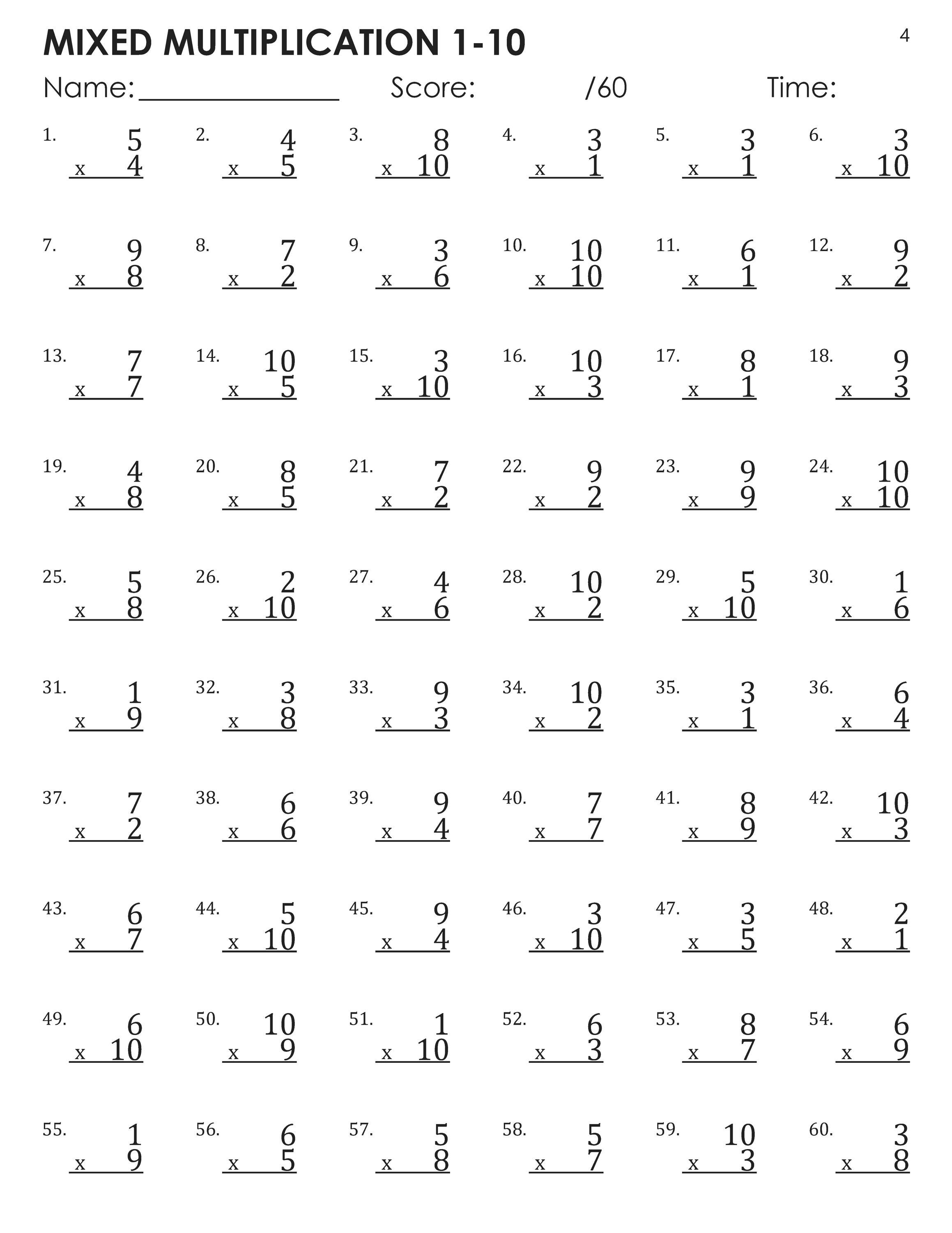 Mixed Multiplication Facts 1-10 Timed Tests Worksheets - Etsy
