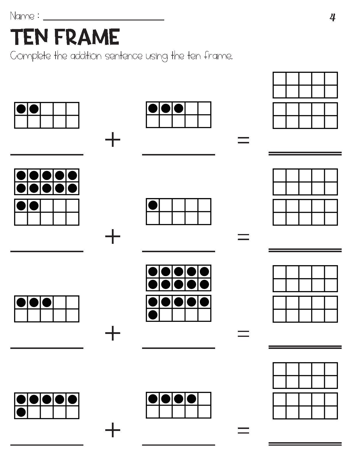 Addition Sums to 20 With Ten Frame Pictures Worksheets - Etsy