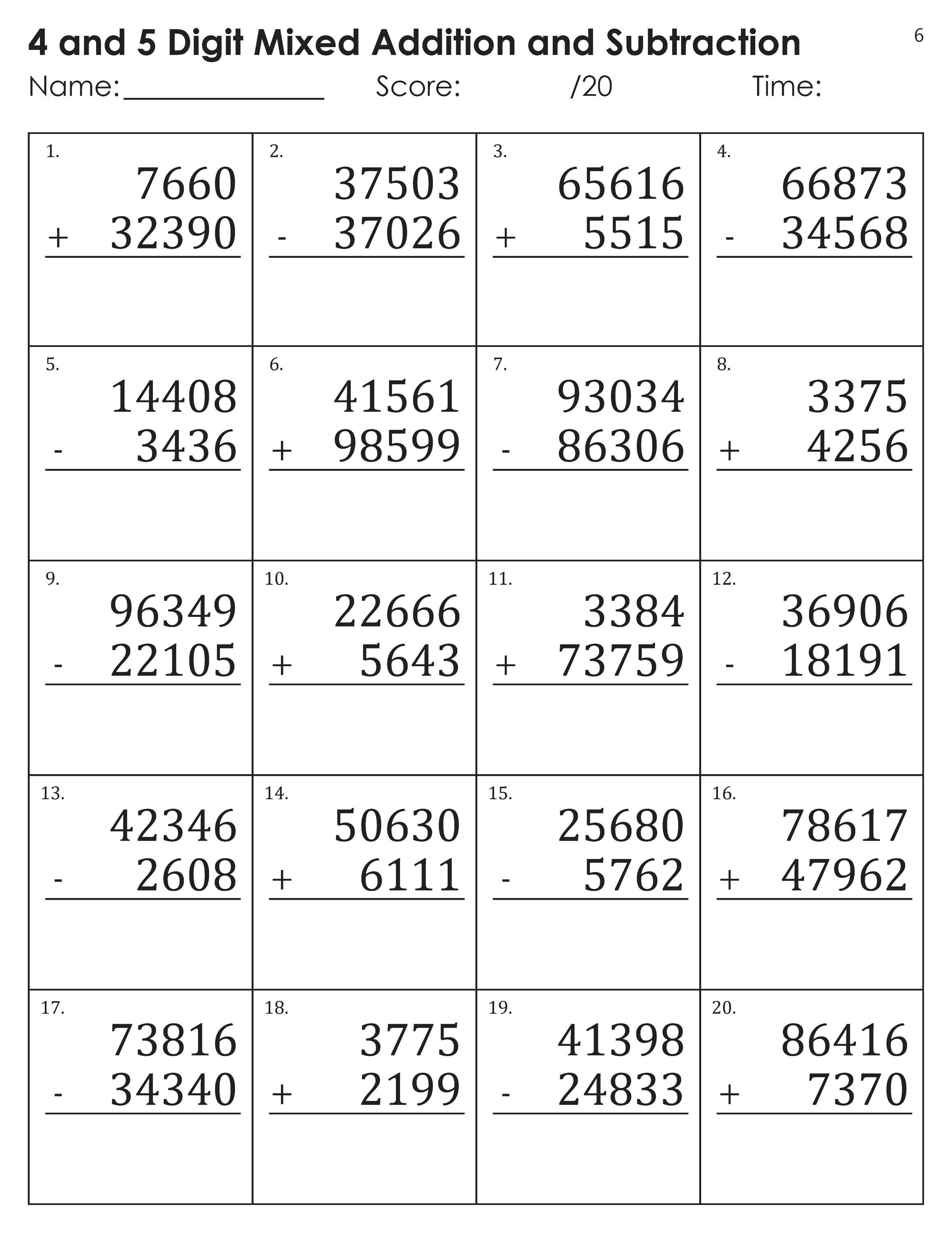 4 and 5 Digit Mixed Addition and Subtraction With Some Regrouping ...