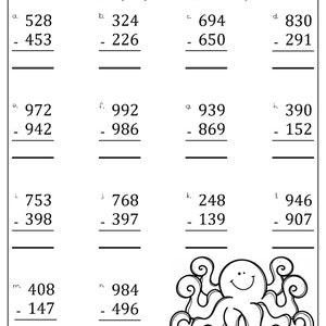 3 Digit Addition and Subtraction Worksheets - SET3 Ocean Theme Math ...