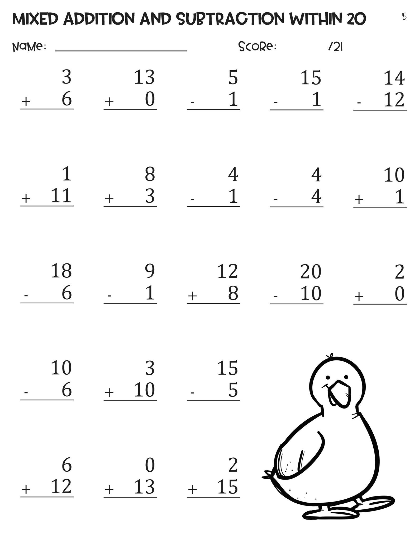 Farm Theme Mixed Addition and Subtraction Within 20 Worksheets - Etsy