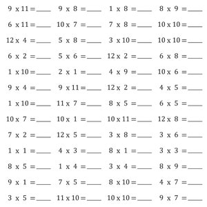 Multiplication 1-12 Math Timed Tests Speed Drills Worksheets - Etsy Canada