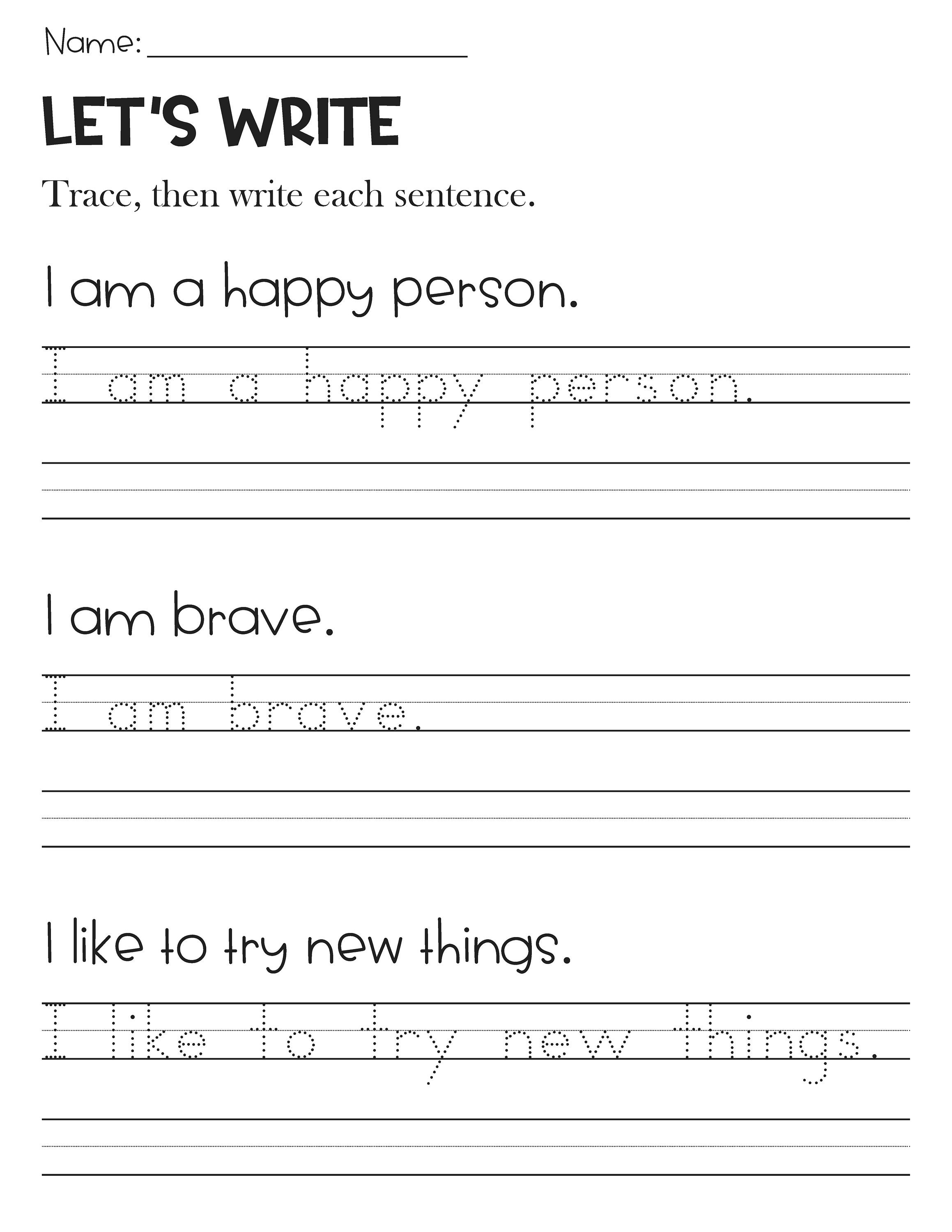 Sentence Writing and Tracing Handwriting Practice Worksheets - Positive ...