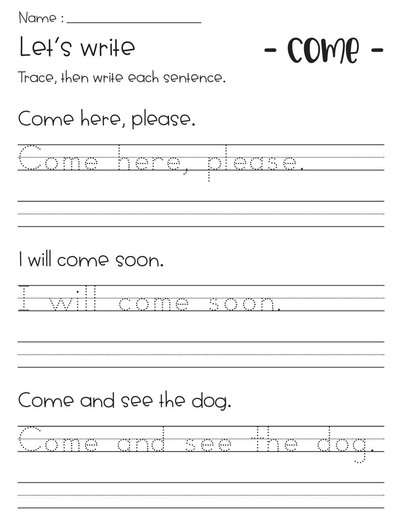 Sight Word Sentences Writing and Tracing Worksheets - Etsy