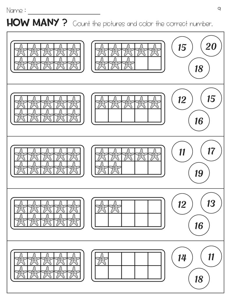 Ten Frames Counting Numbers 11-20 Worksheets Summer Theme - Etsy