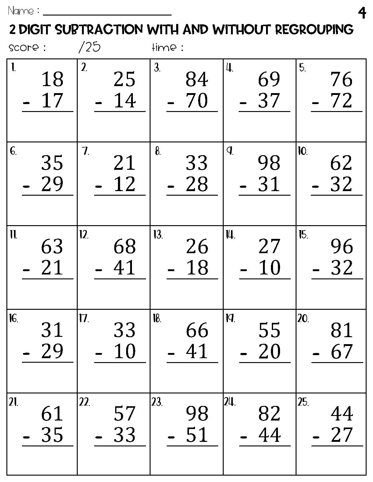 Double Digit Subtraction With Regrouping Worksheets