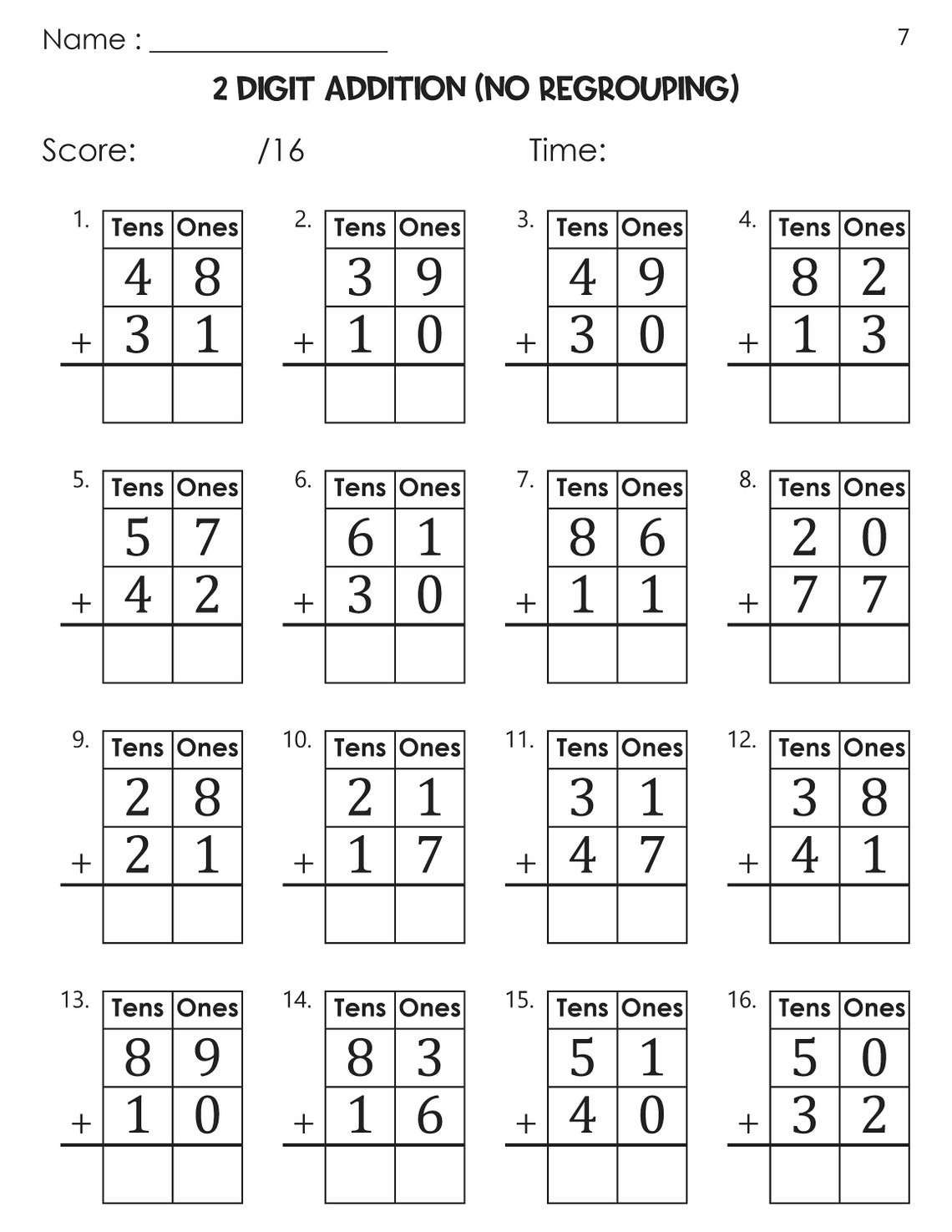 Two Digit Addition With Tens and Ones Without Regrouping Worksheets - Etsy