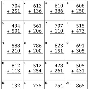Three Digit Addition Without Regrouping Worksheets - Etsy