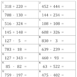 Horizontal Mixed Addition and Subtraction to 1000 Worksheets - Etsy
