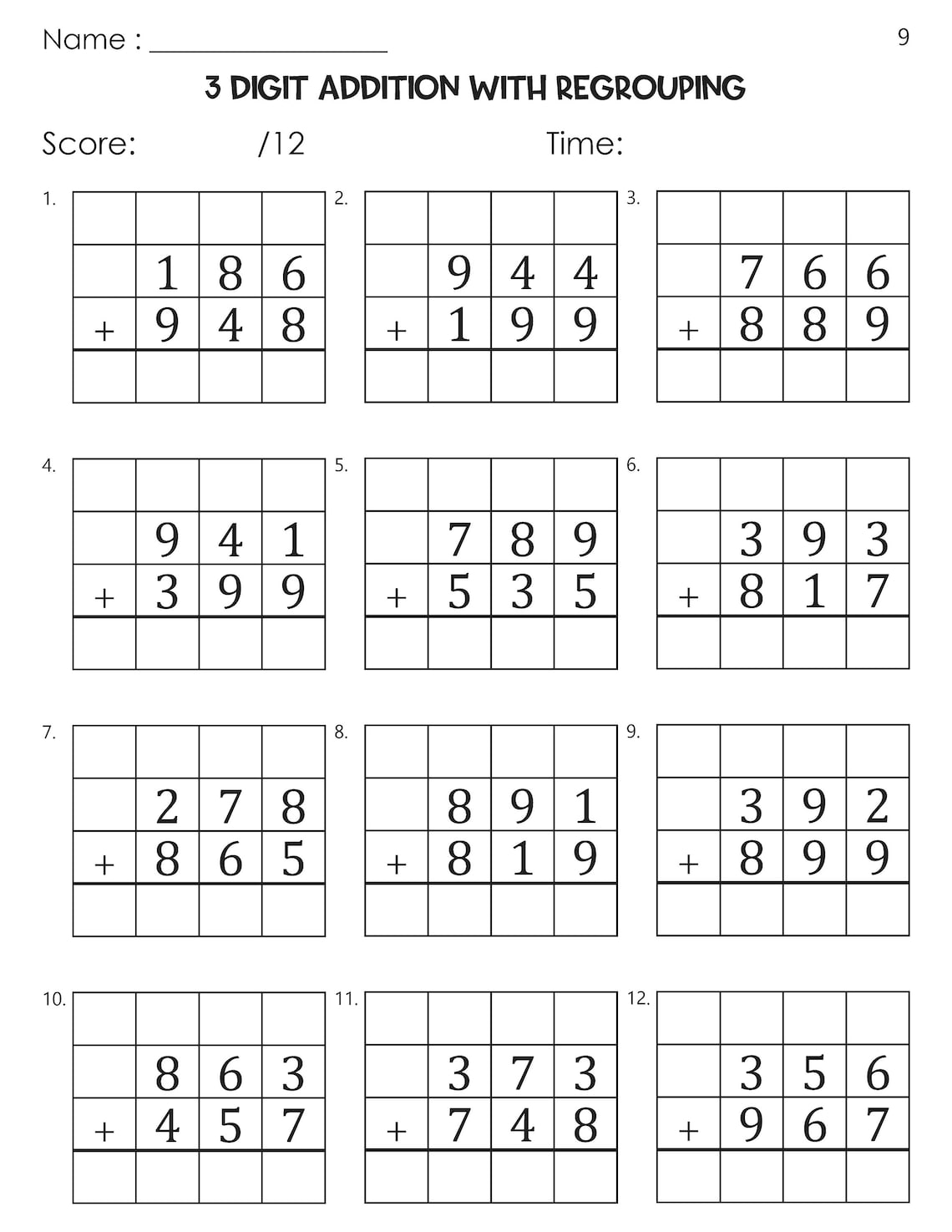 3 Digit Addition With Regrouping Worksheets - Etsy