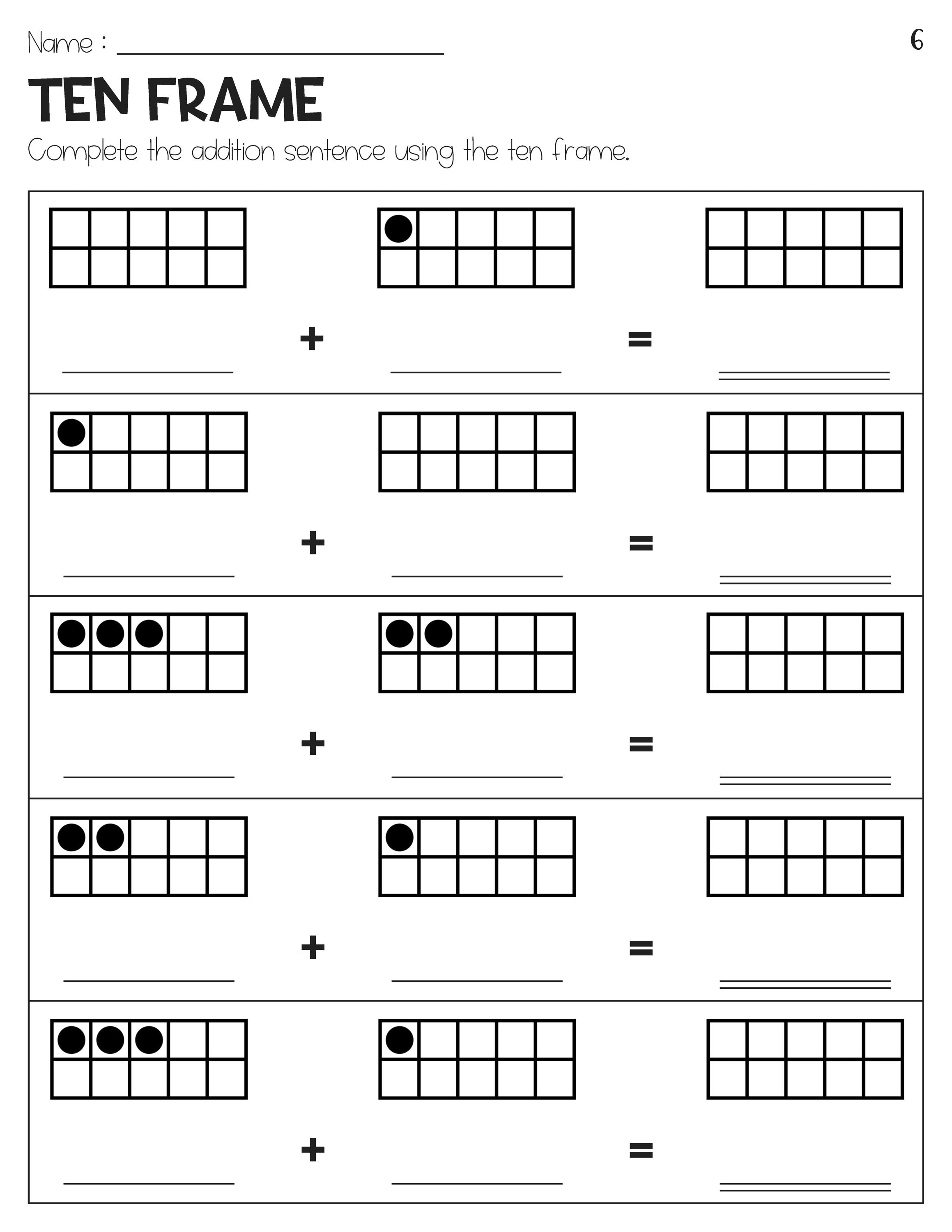 Addition Within 5 With Ten Frame Pictures Worksheets - Etsy