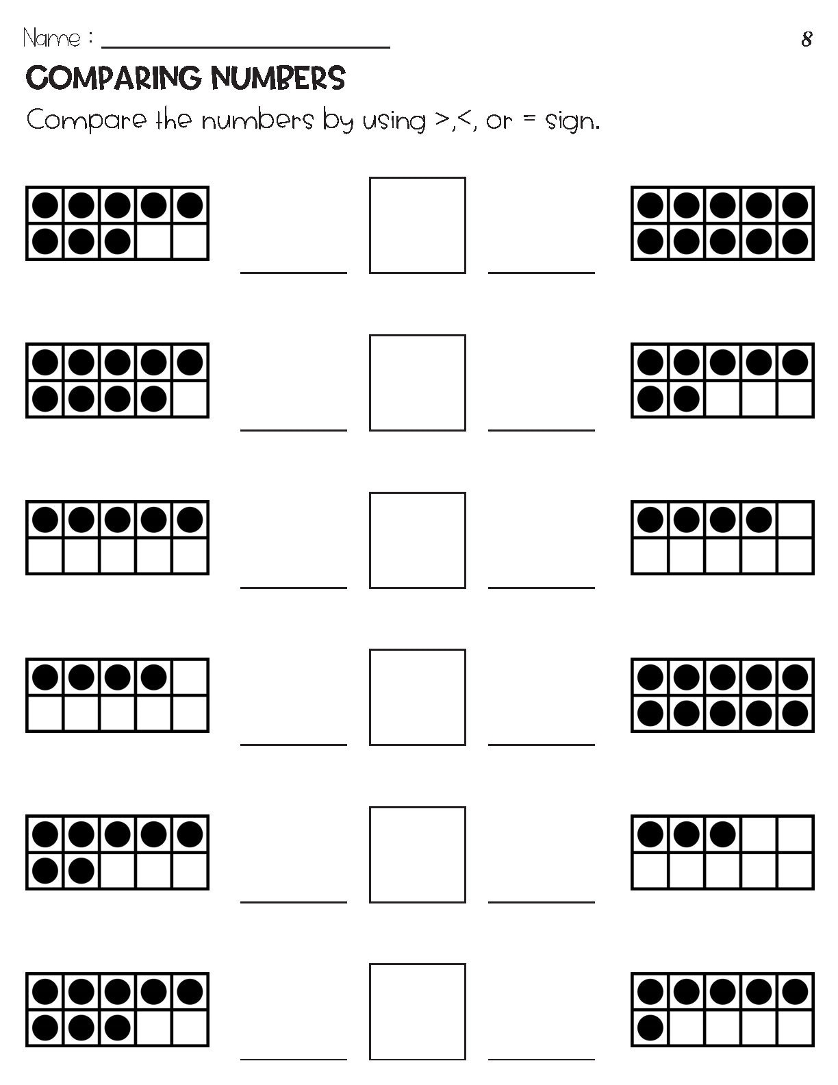 Counting and Comparing Numbers 1-10 With Ten Frame Worksheets - Etsy