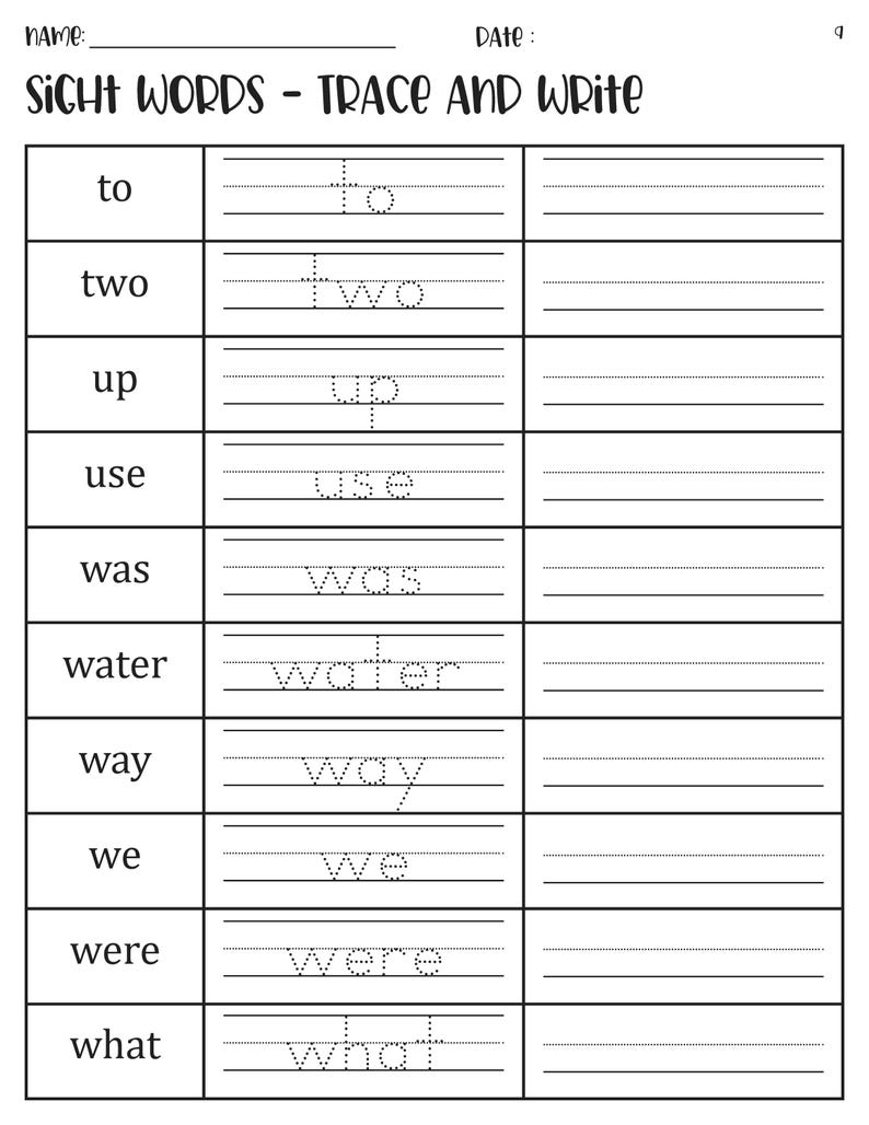 Trace and Write Fry First 200 Sight Words Worksheets - Etsy