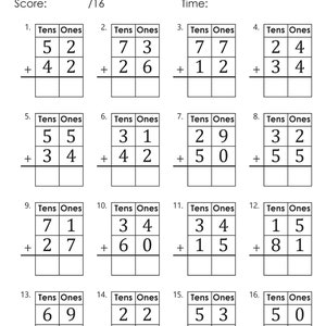 Two Digit Addition With Tens and Ones Without Regrouping Worksheets - Etsy