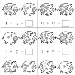 Addition With Pictures Sum up to 20 Worksheets - Adding Piggy Pictures ...