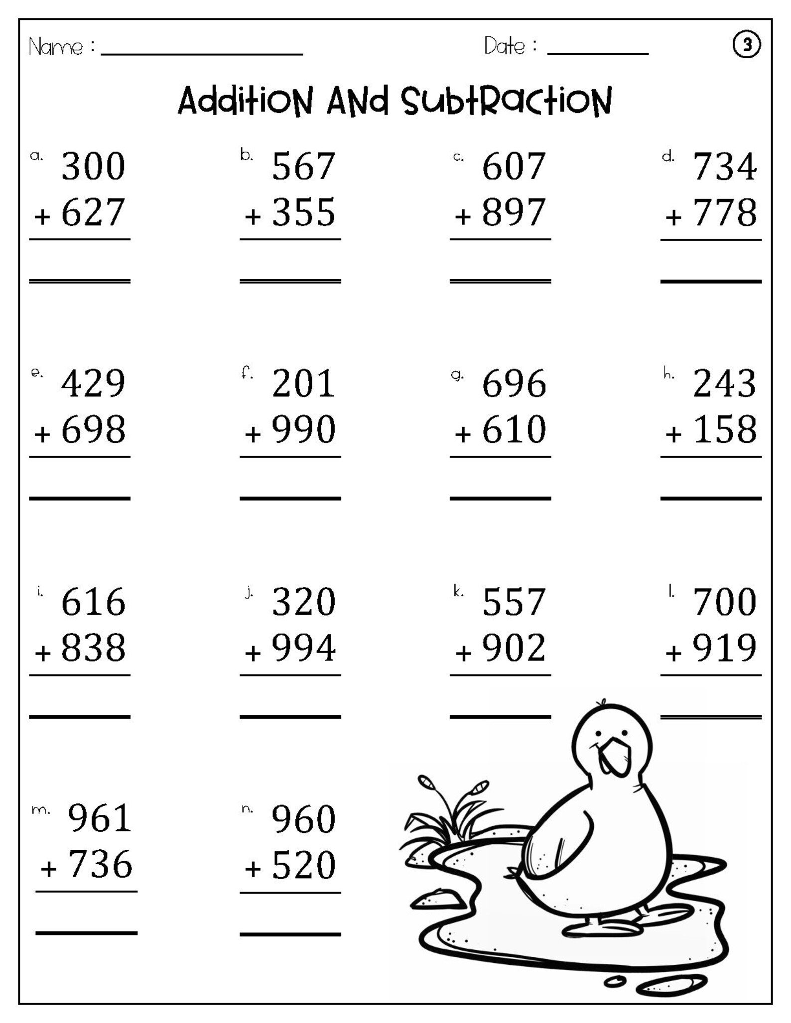 3 Digit Addition and Subtraction Worksheets - SET2 Farm Theme Math ...