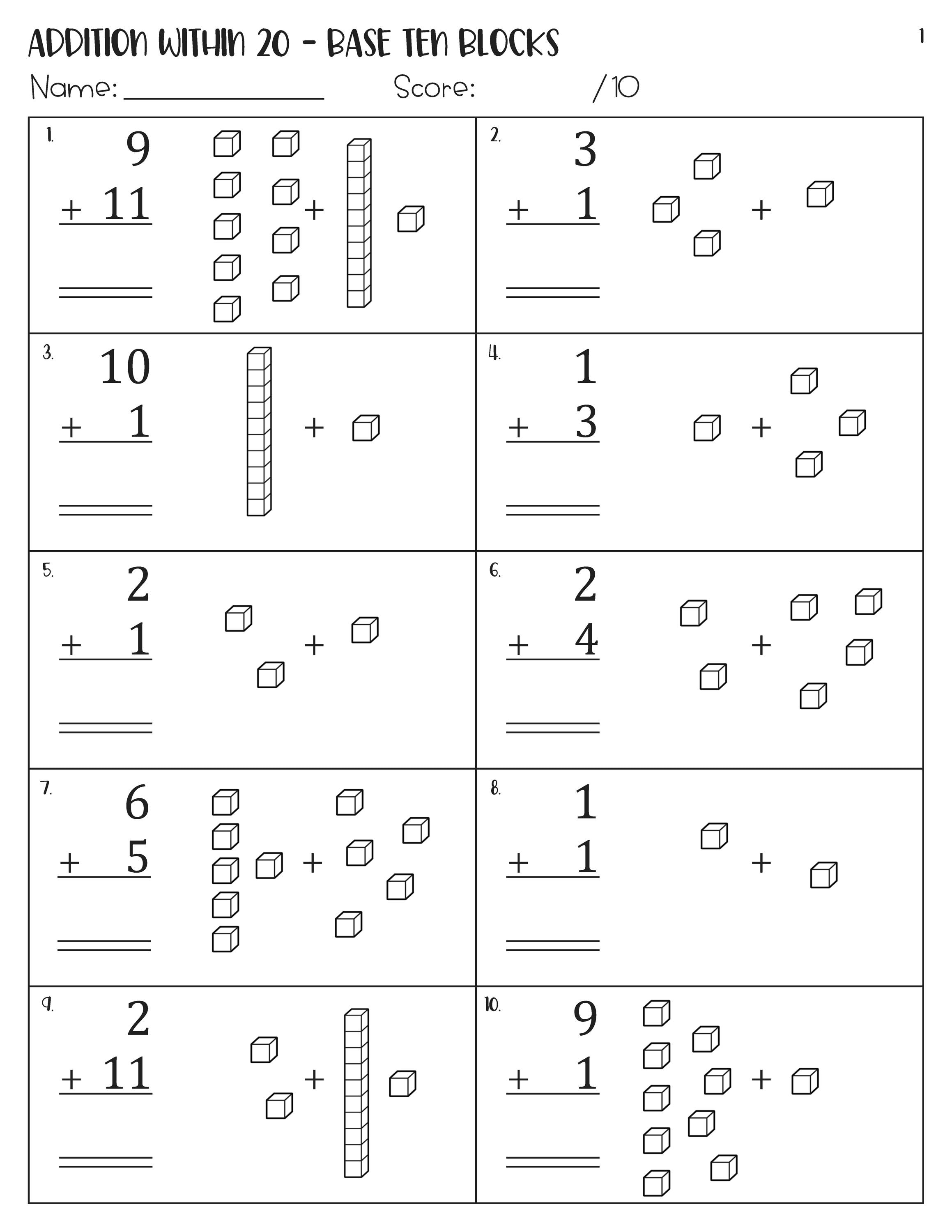 Addition Blocks Worksheets Number Blocks Worksheet | TPT