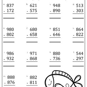 3 Digit Addition and Subtraction Worksheets - SET3 Ocean Theme Math ...