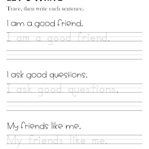 Sentence Writing and Tracing Handwriting Practice Worksheets - Positive ...