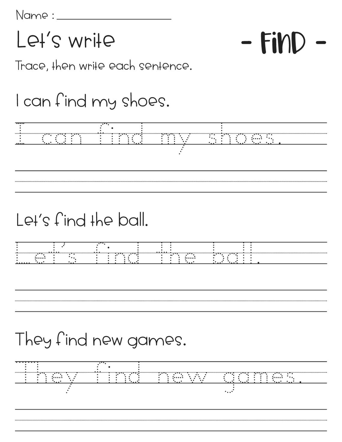 Sight Word Sentences Writing and Tracing Worksheets - Etsy